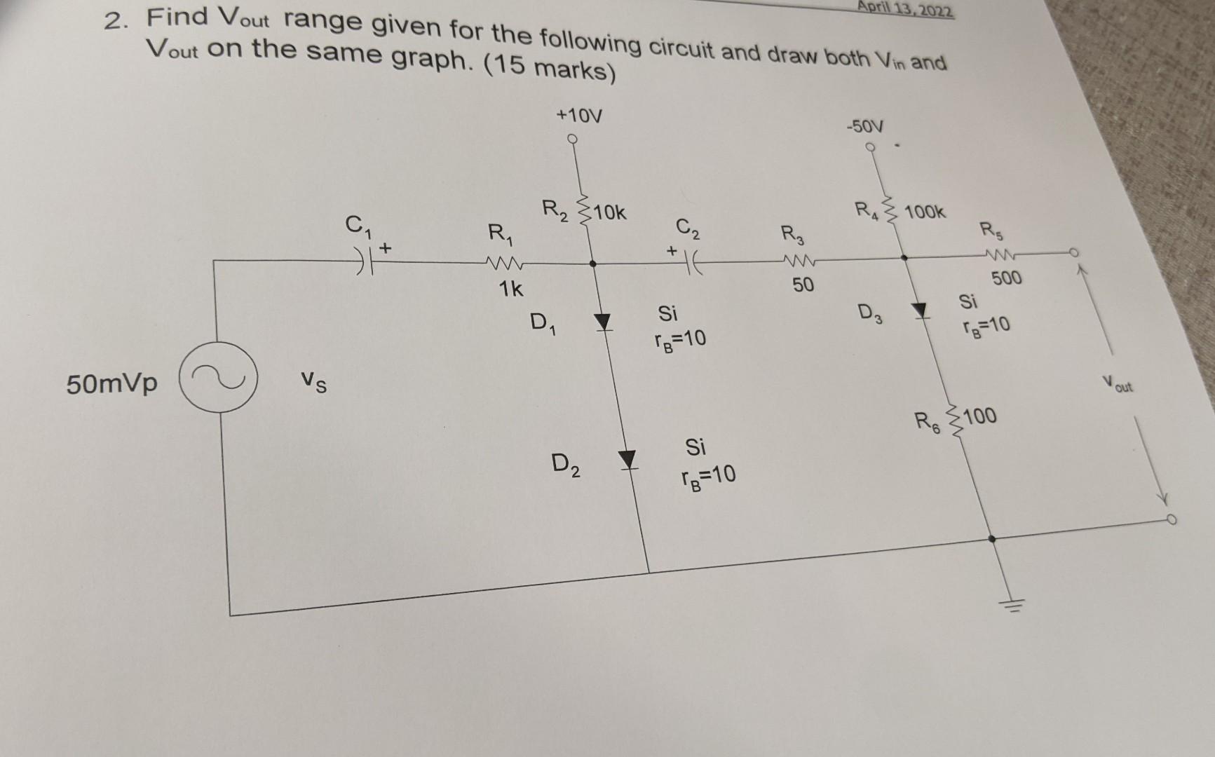 Solved April 13, 2022 2. Find Vout range given for the | Chegg.com
