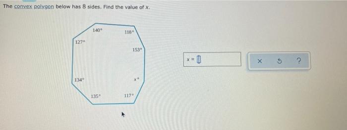 Solved The convex polygon below has 8 sides. Find the value | Chegg.com