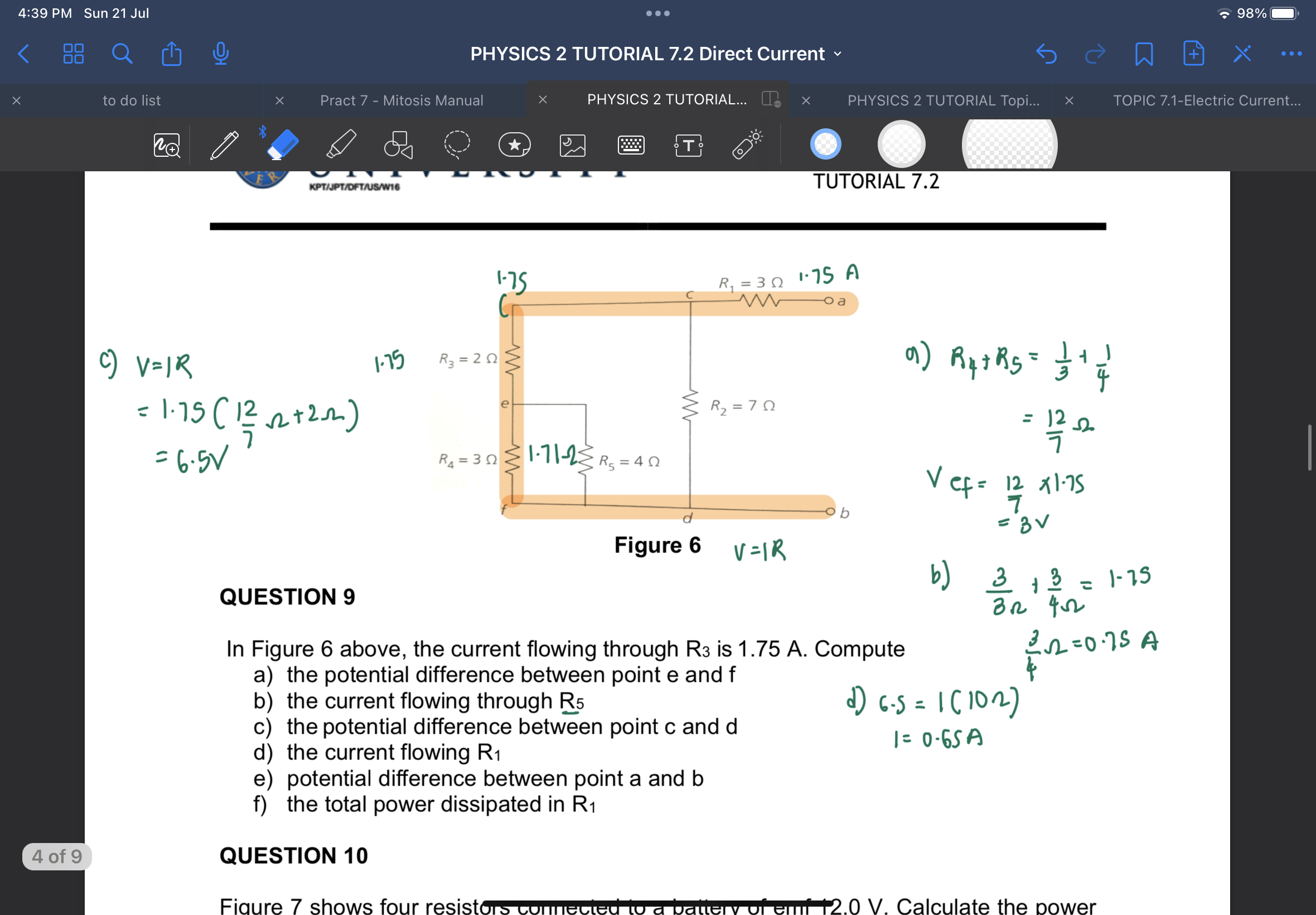 Solved QUESTION 9In Figure 6 ﻿above, the current flowing | Chegg.com