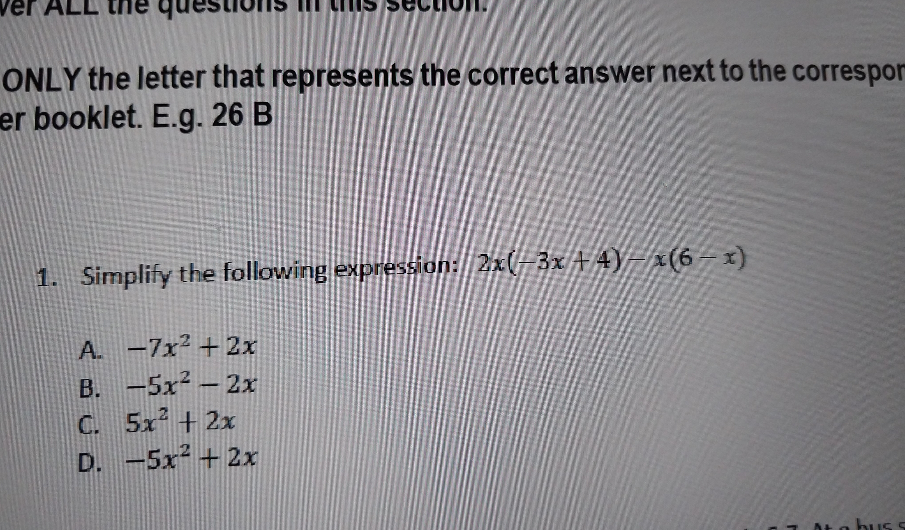 Solved ONLY the letter that represents the correct answer | Chegg.com