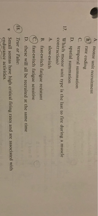 Solved 17. A. motor unit recruitment ( B rate coding C. | Chegg.com
