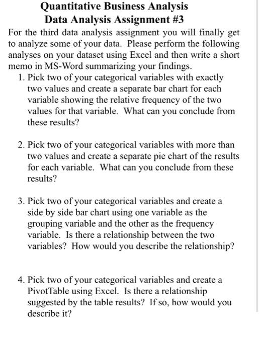 Solved Quantitative Business Analysis Data Analysis | Chegg.com