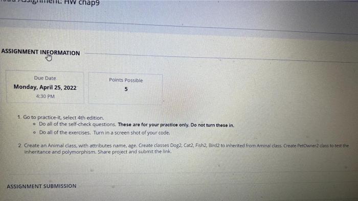 Solved HW chap9 ASSIGNMENT INFORMATION Due Date Monday, | Chegg.com