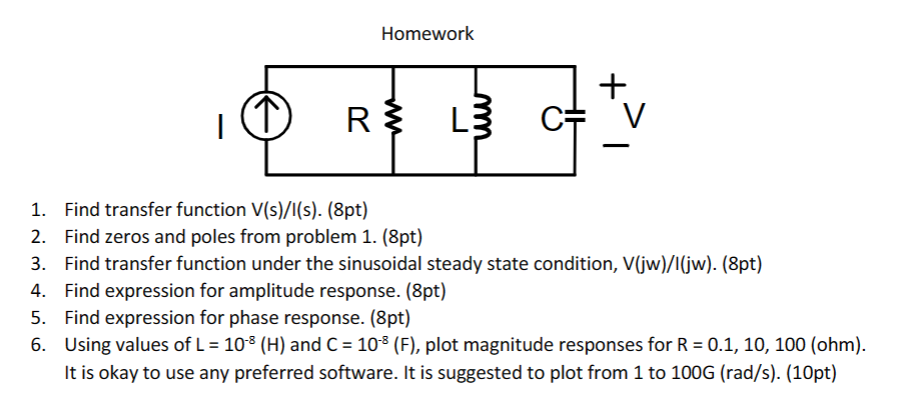 Solved Find transfer function VsI(s). (8pt)Find zeros and | Chegg.com