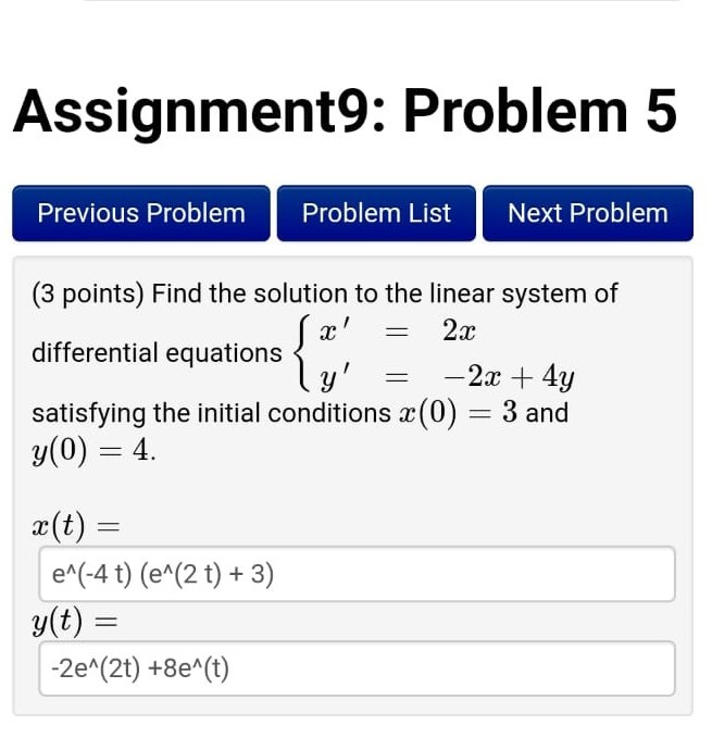 Solved Assignment9 Problem 5 Previous Problem Problem List 