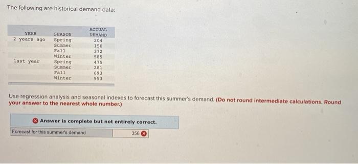Solved The following are historical demand data: YEAR 2 | Chegg.com