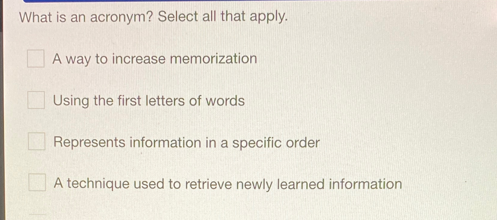 Solved What is an acronym? Select all that apply.A way to | Chegg.com