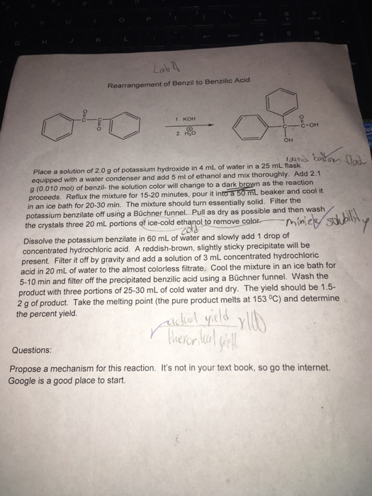 Solved Lab Rearrangement of Benzil to Benzilic Acid OOO 1 | Chegg.com