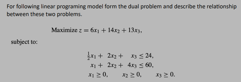 Solved For following linear programing model form the dual | Chegg.com
