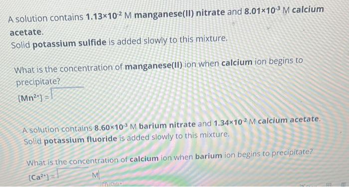 A solution contains 1.13×10−2M manganese(II) nitrate | Chegg.com