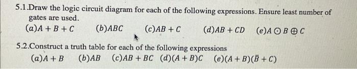 Solved 5.1.Draw the logic circuit diagram for each of the | Chegg.com