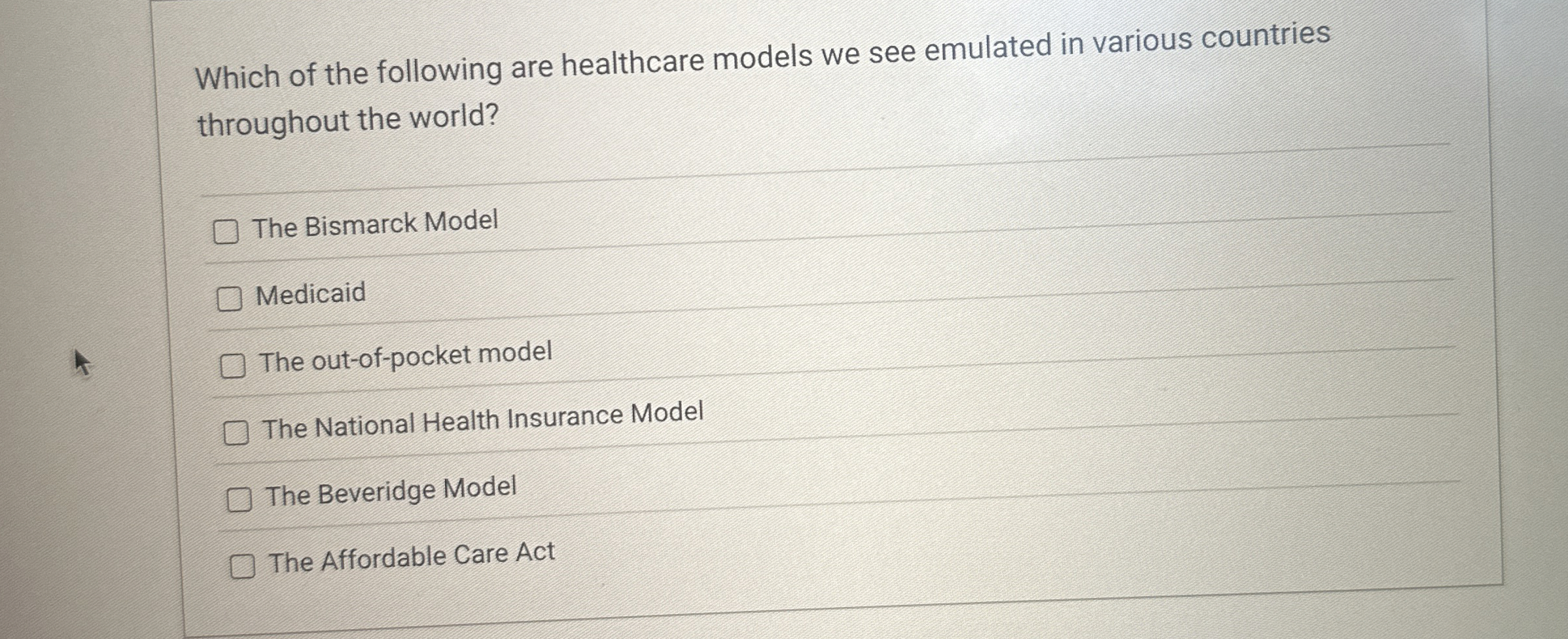 Solved Which of the following are healthcare models we see | Chegg.com