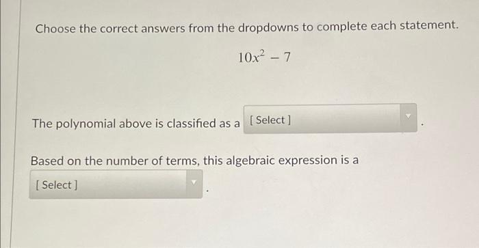 Solved Choose the correct answers from the dropdowns to | Chegg.com