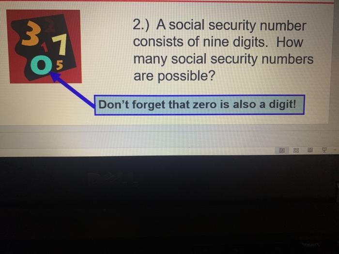 Solved 3 1. 05 2.) A social security number consists of nine | Chegg.com