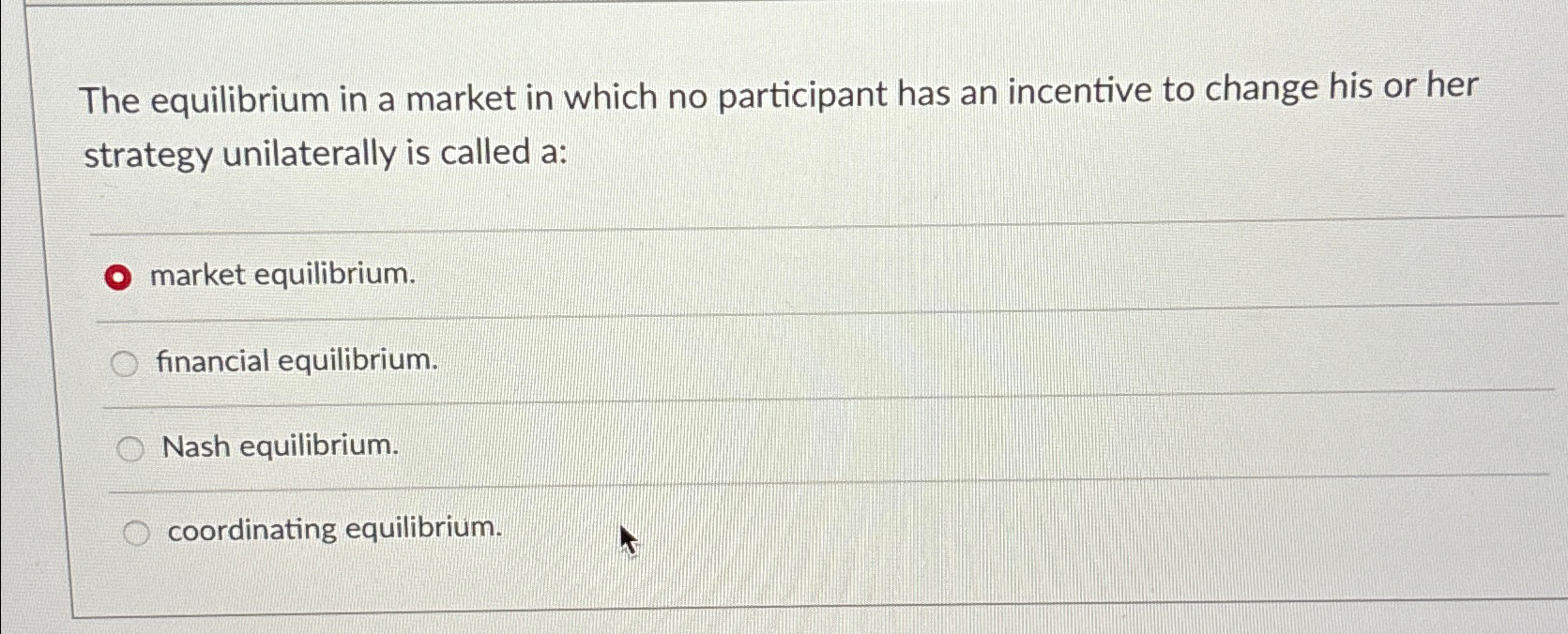 Solved The equilibrium in a market in which no participant | Chegg.com