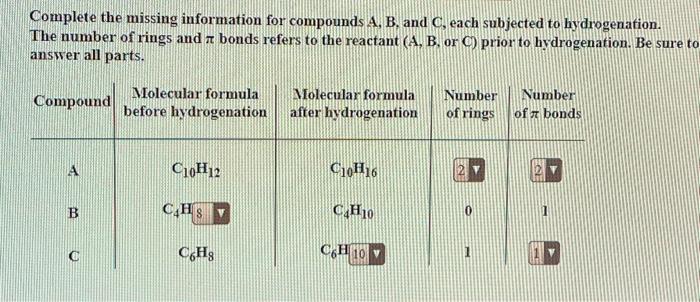 Solved Complete the missing information for compounds A, B, | Chegg.com Solved Complete the missing information for compounds A, B, | Chegg.com