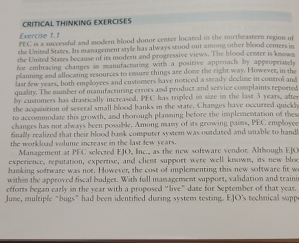 Solved CRITICAL THINKING EXERCISESExercise 1.1PEC is a | Chegg.com