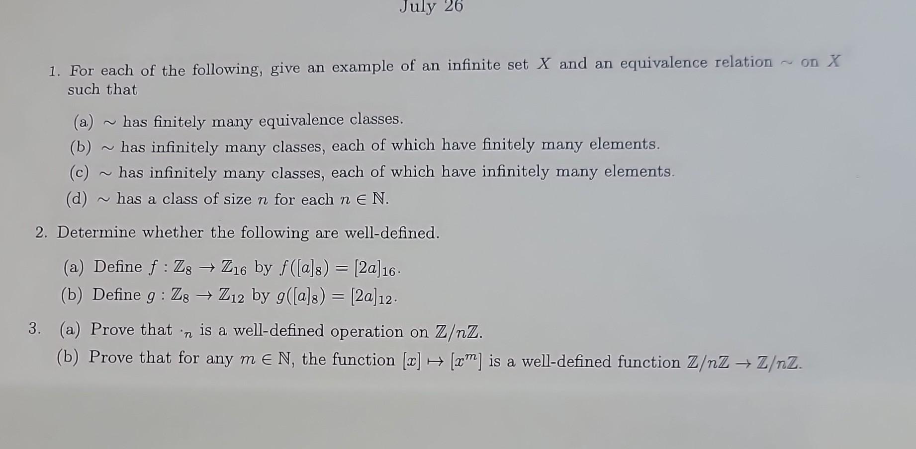 Solved 1. For each of the following, give an example of an | Chegg.com