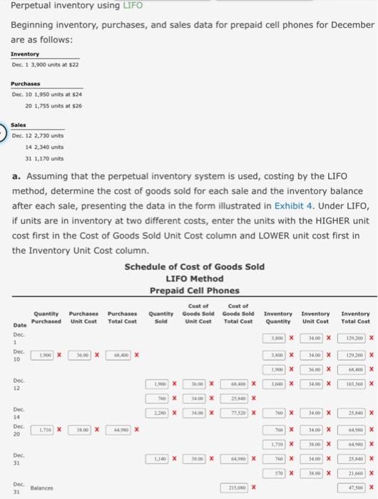 Solved Perpetual inventory using LIFO Beginning inventory, | Chegg.com