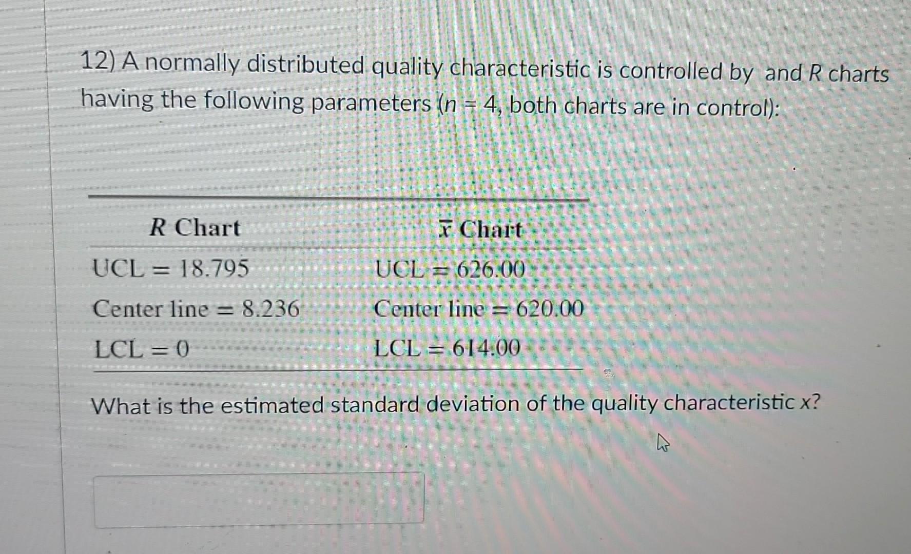 Solved 12) A normally distributed quality characteristic is | Chegg.com