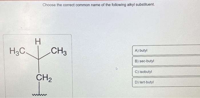 Solved Choose the correct common name of the following alkyl | Chegg.com