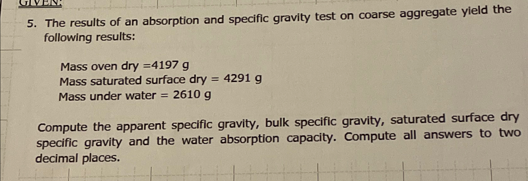 Solved The results of an absorption and specific gravity | Chegg.com