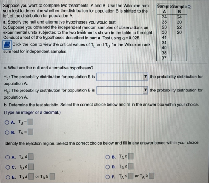 Solved Sample Sample Suppose you want to compare two | Chegg.com