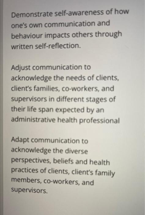 Demonstrate self-awareness of how one's own | Chegg.com