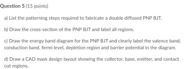 Solved Question 5 (15 points) a) List the patterning steps | Chegg.com