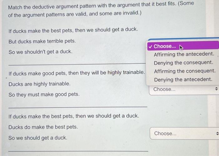 Match The Deductive Argument Pattern With The 