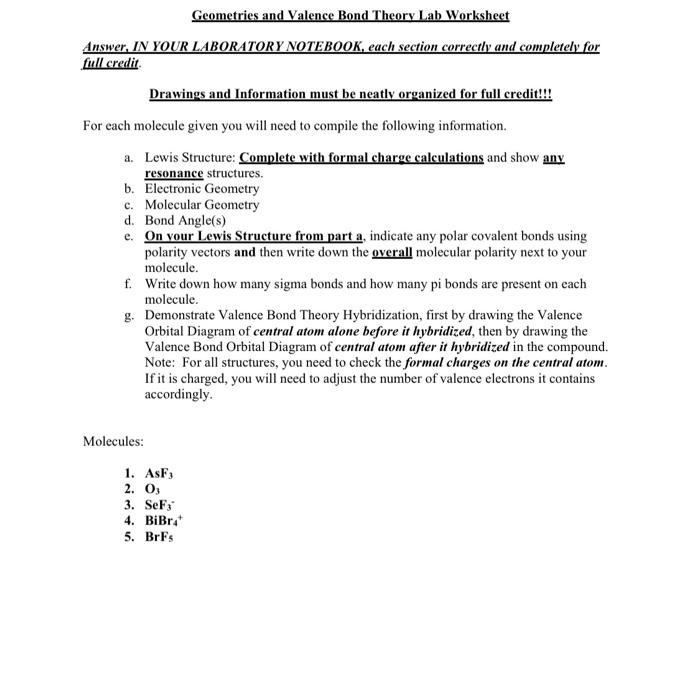Solved Geometries and Valence Bond Theory Lab Worksheet | Chegg.com