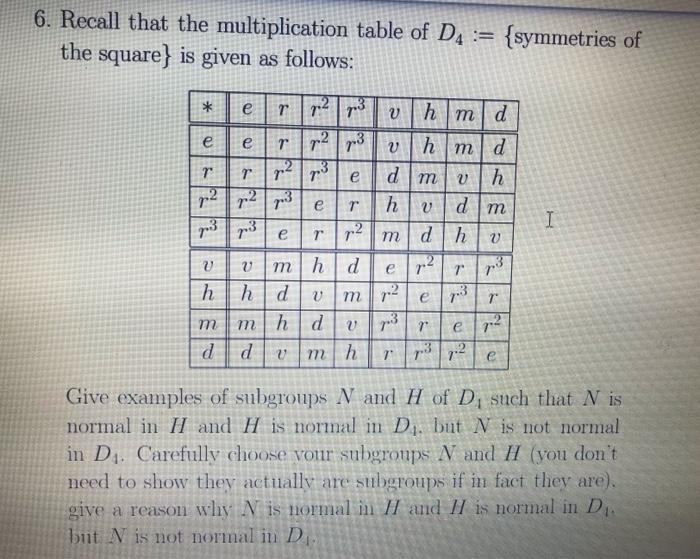 Solved 72 73 6. Recall that the multiplication table of DA | Chegg.com
