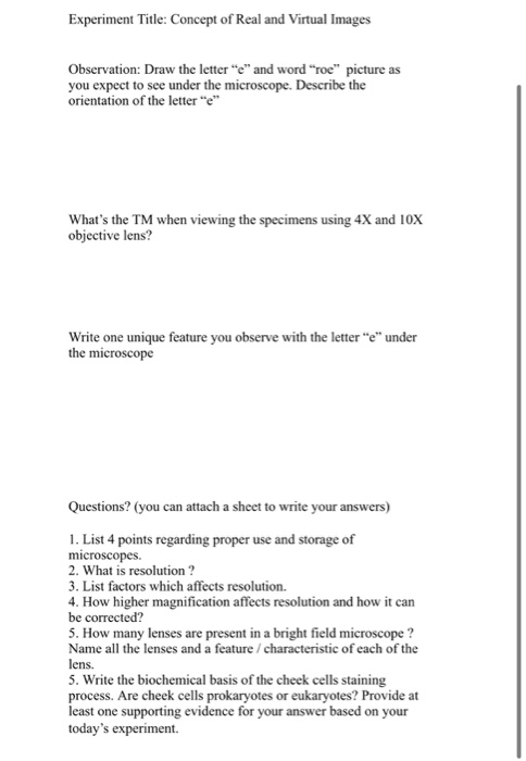 Solved Experiment Title: Concept of Real and Virtual Images | Chegg.com