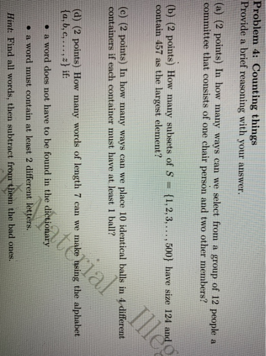 Solved Problem 4: Counting things Provide a brief reasoning | Chegg.com