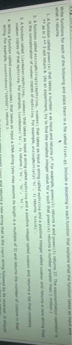 Solved Write functions for each of the following and place | Chegg.com