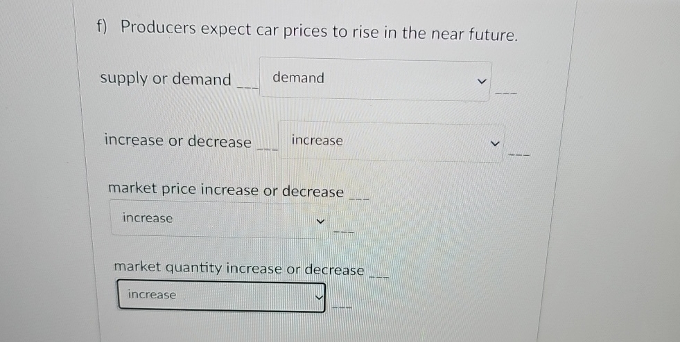 Solved f) ﻿Producers expect car prices to rise in the near | Chegg.com