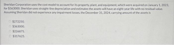 Solved Sheridan Corporation uses the cost model to account | Chegg.com