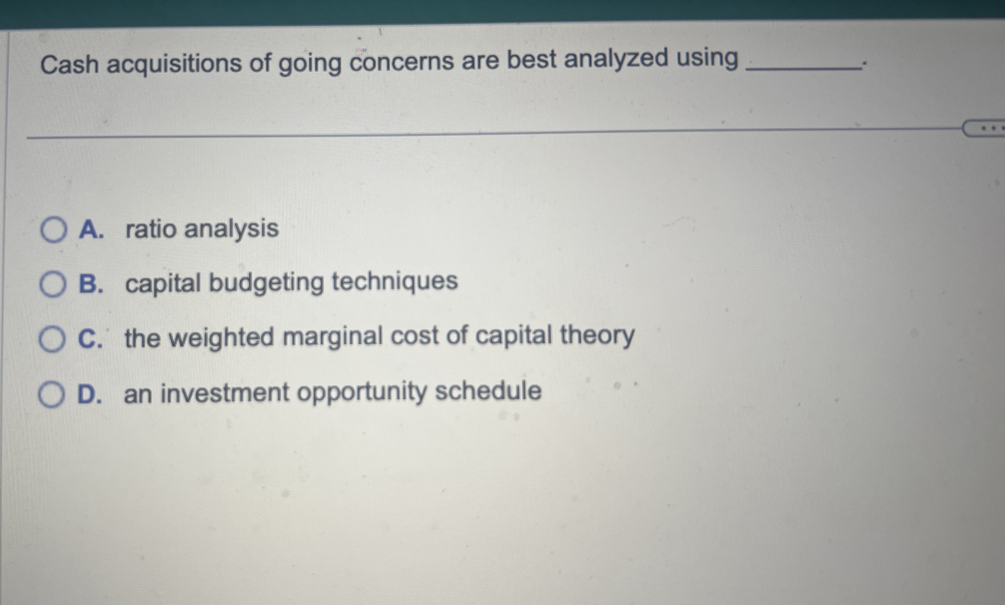 Solved Cash acquisitions of going concerns are best analyzed | Chegg.com