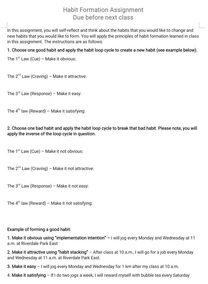 Solved Habit Formation Assignment Due before next class In | Chegg.com