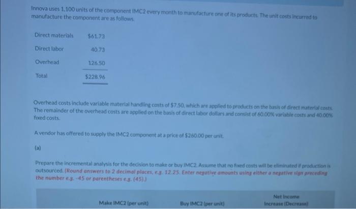 Solved Innova uses 1.100 units of the component IMC2 every | Chegg.com