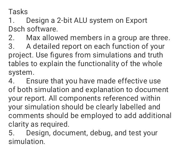 Solved Tasks 1. Design a 2-bit ALU system on Export Dsch | Chegg.com