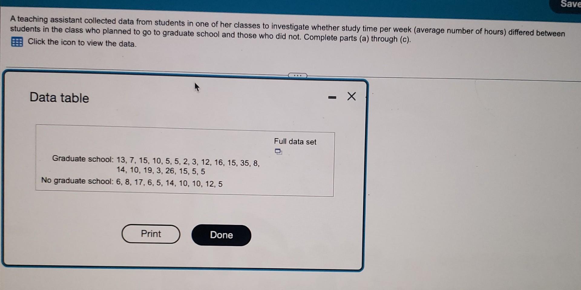 Solved A teaching assistant collected data from students in | Chegg.com