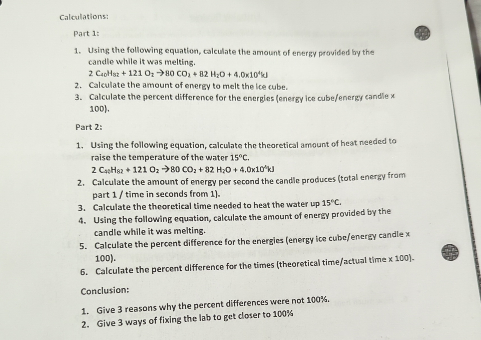 Solved Calculations:Part 1:Using the following equation, | Chegg.com