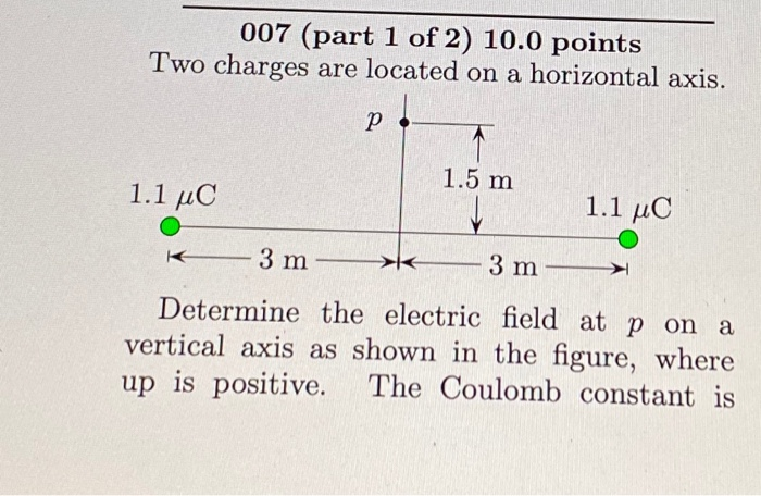 Solved 007 (part 1 of 2) 10.0 points Two charges are located | Chegg.com