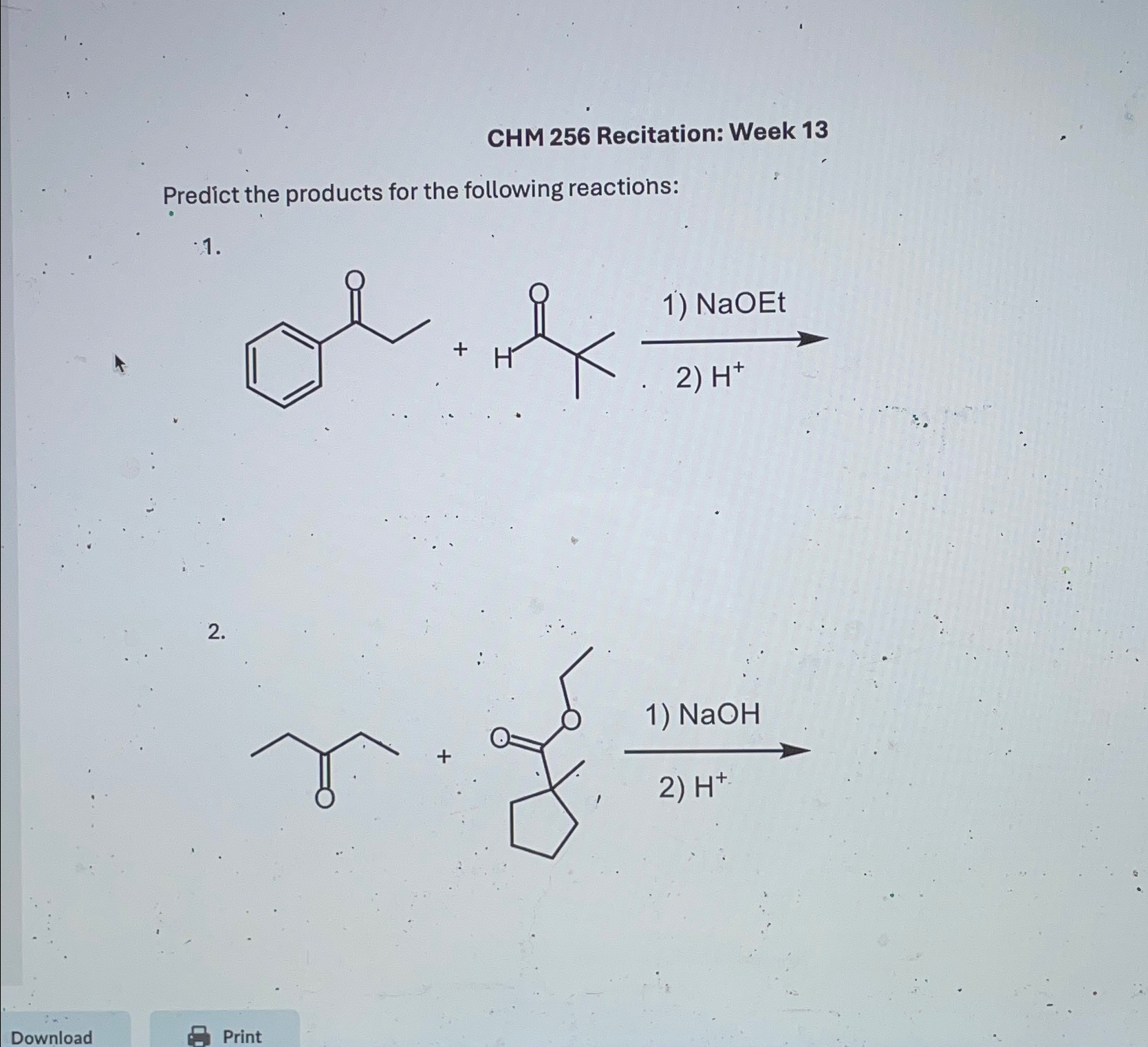 Solved CHM 256 ﻿Recitation: Week 13Predict the products for | Chegg.com