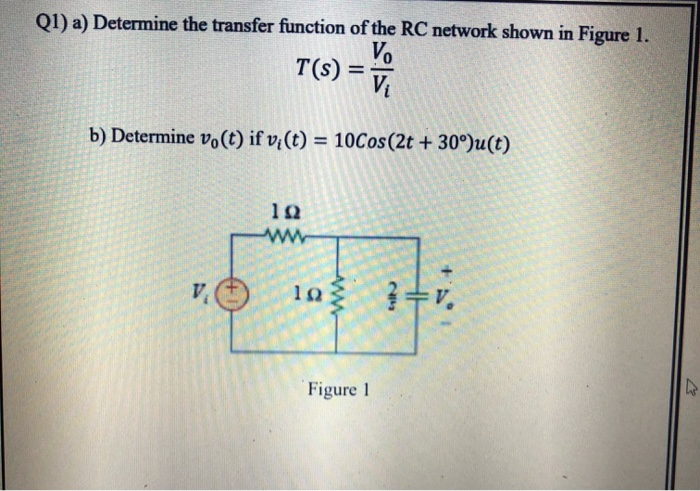 Solved Q1) a) Determine the transfer function of the RC | Chegg.com