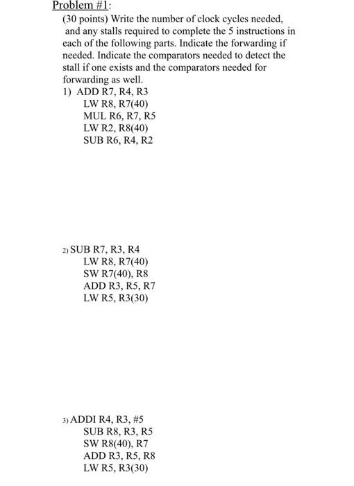 Solved Problem #1: (30 points) Write the number of clock | Chegg.com