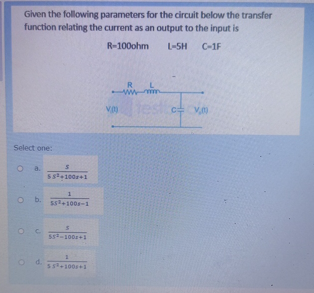 Solved Given the following parameters for the circuit below | Chegg.com