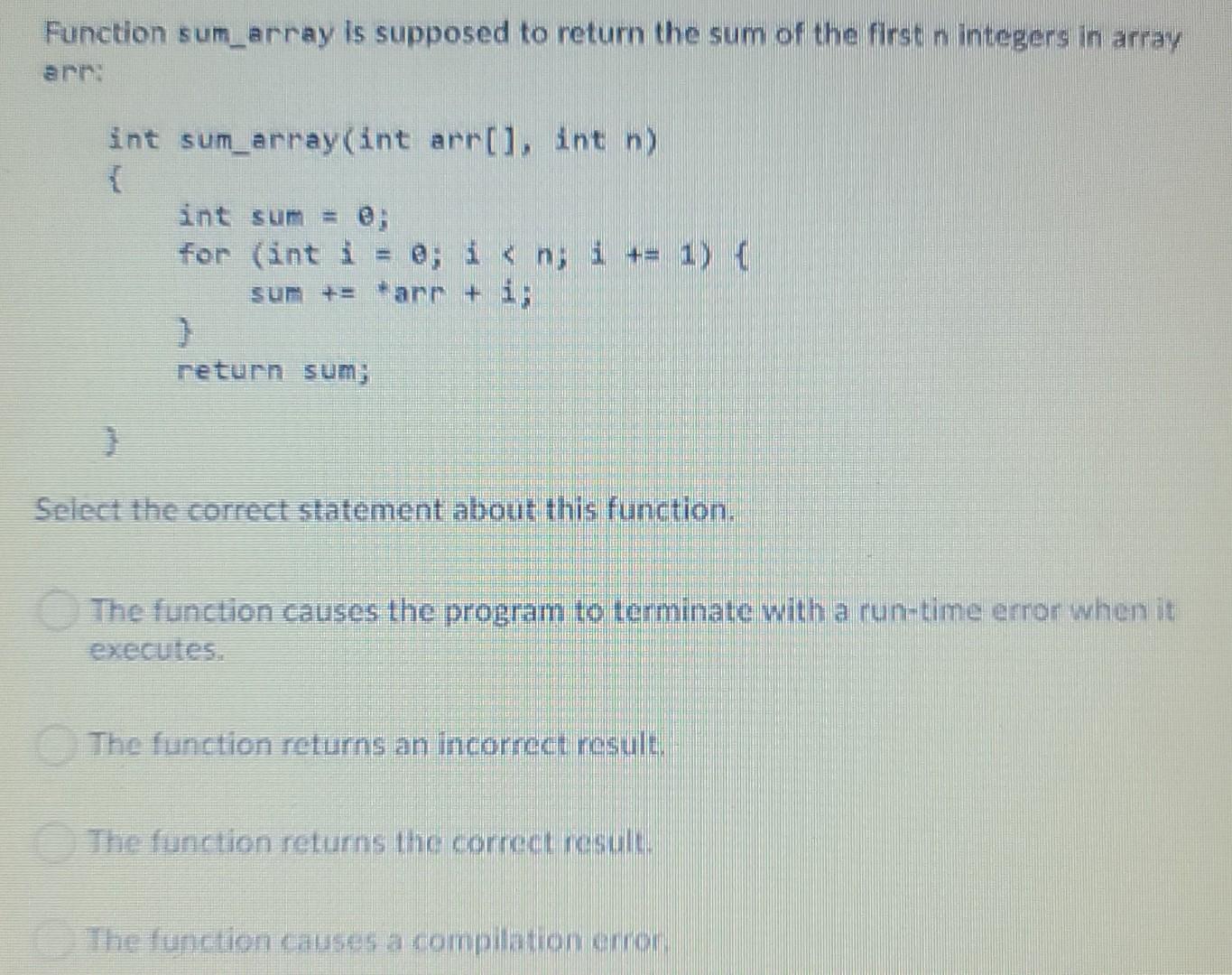 Solved Function sum_array is supposed to return the sum of | Chegg.com