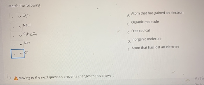 Solved Match the following 0, Naci Atom that has gained an | Chegg.com